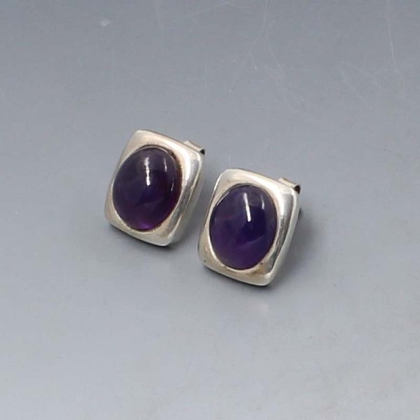 Amethyst Silver Rectangle Earrings